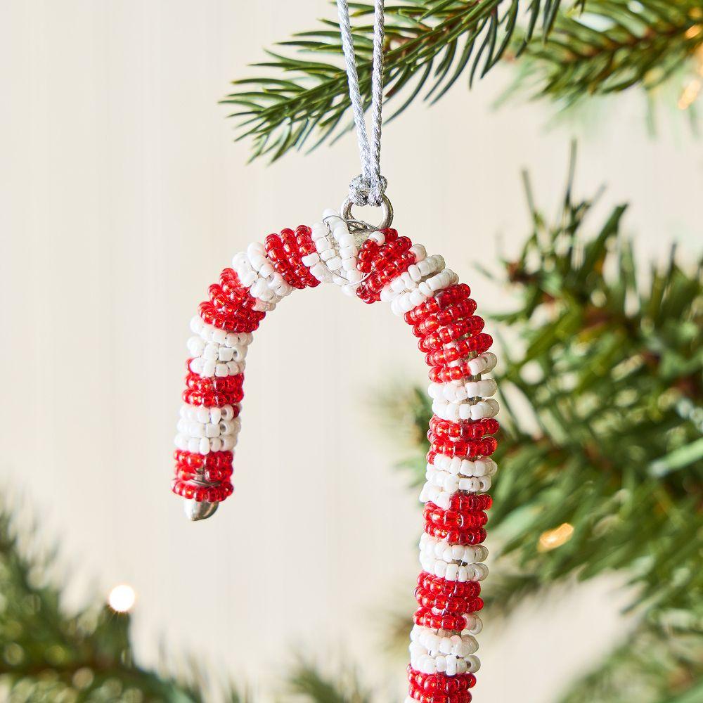 Beaded Candy Cane Bauble Festive Holiday Decor West Elm UK